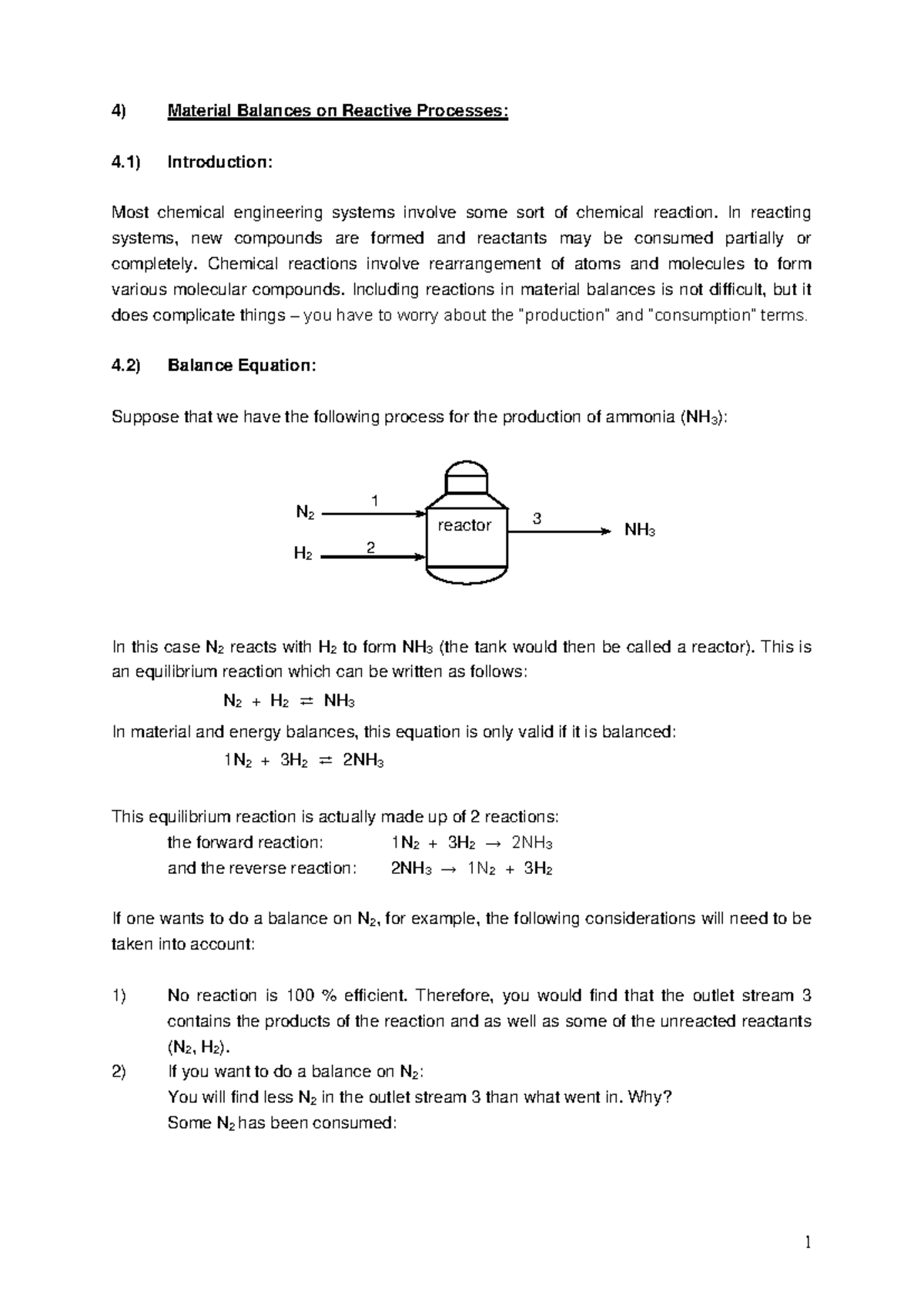 Material Balances on Reactive Processes: A Comprehensive Overview - Studocu