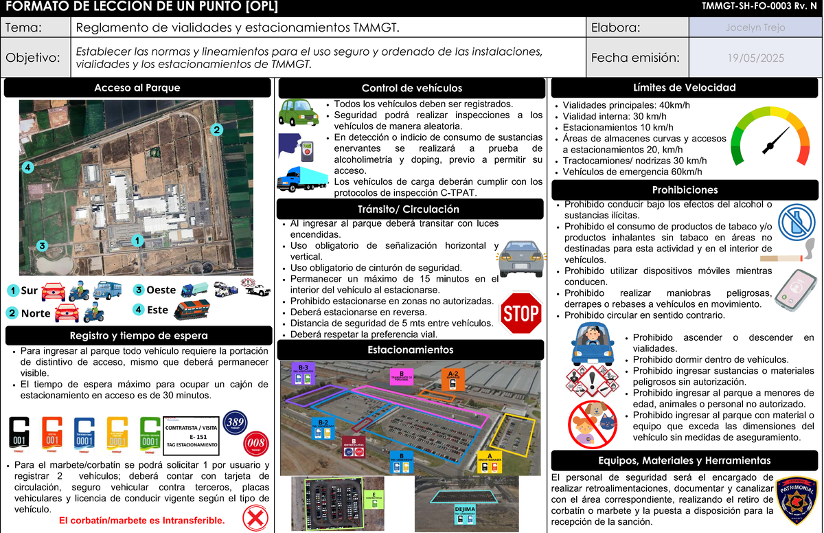 Reglamento de Vialidades y Estacionamientos TMMGT - Lección OPL - Studocu