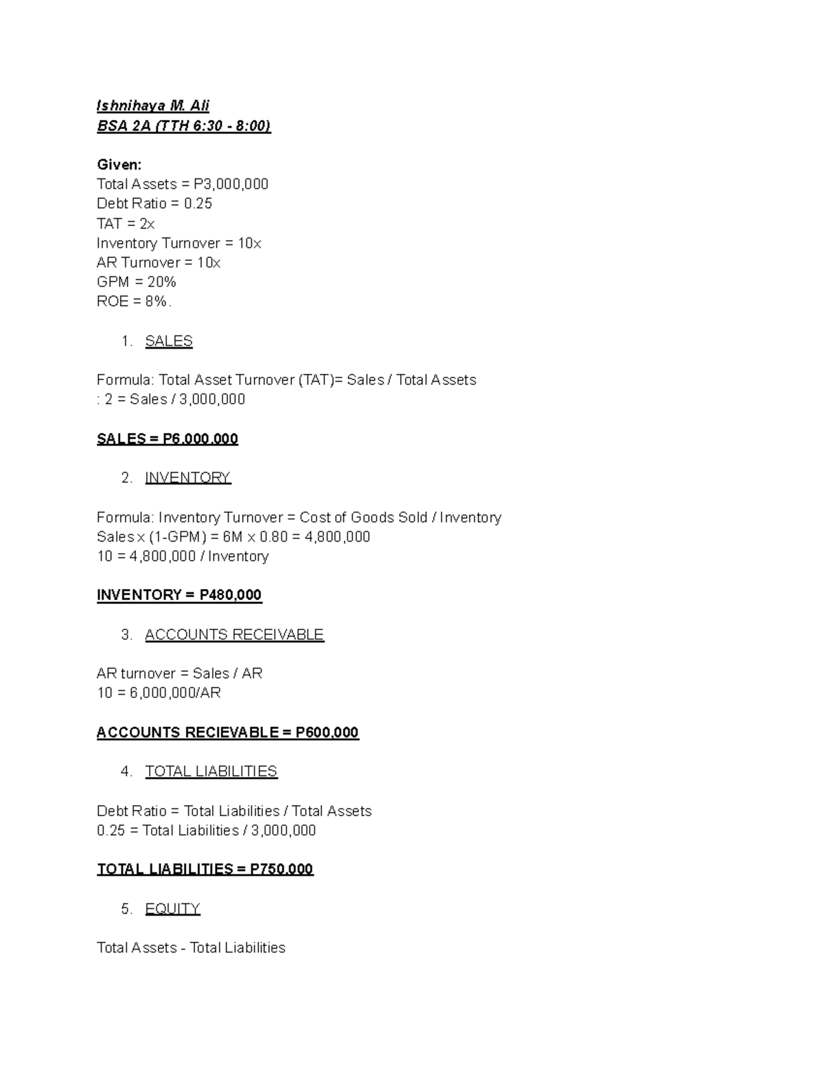BSA 2A Final Exam Review: Financial Ratios & Formulas - Studocu