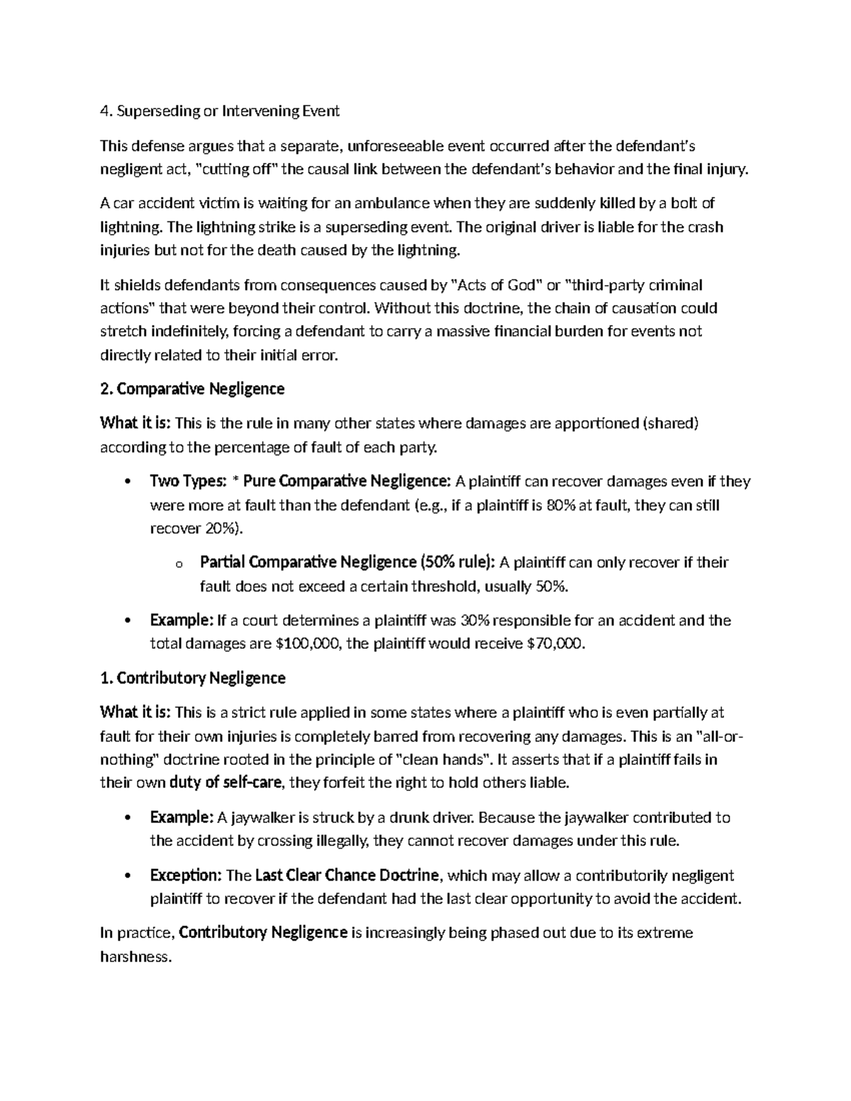 Defenses in Tort Law: Superseding Events & Negligence Principles - Studocu
