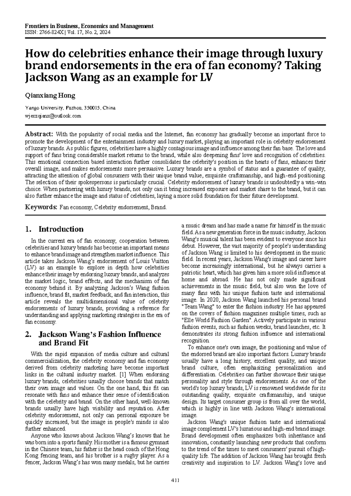 Celebrity Endorsement & Fan Economy: Jackson Wang for LV - Studocu