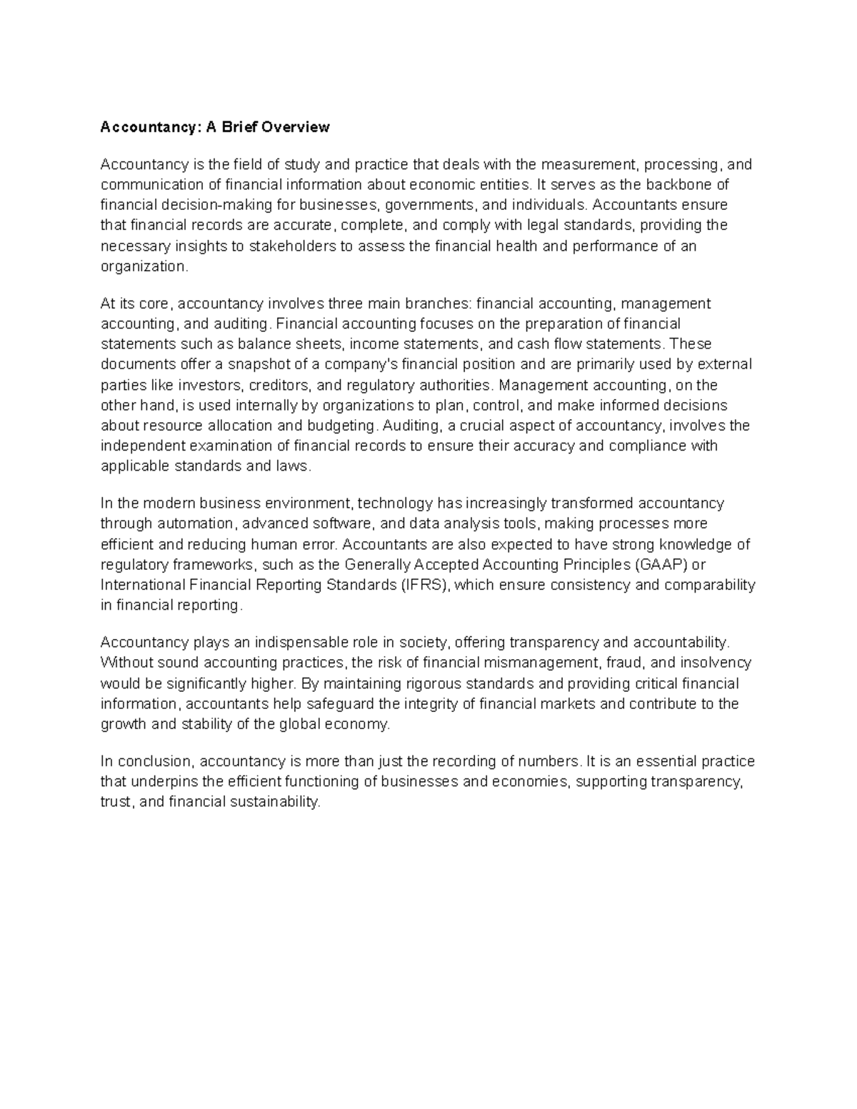 Accountancy - Essay Notes on Financial Practices and Principles - Studocu