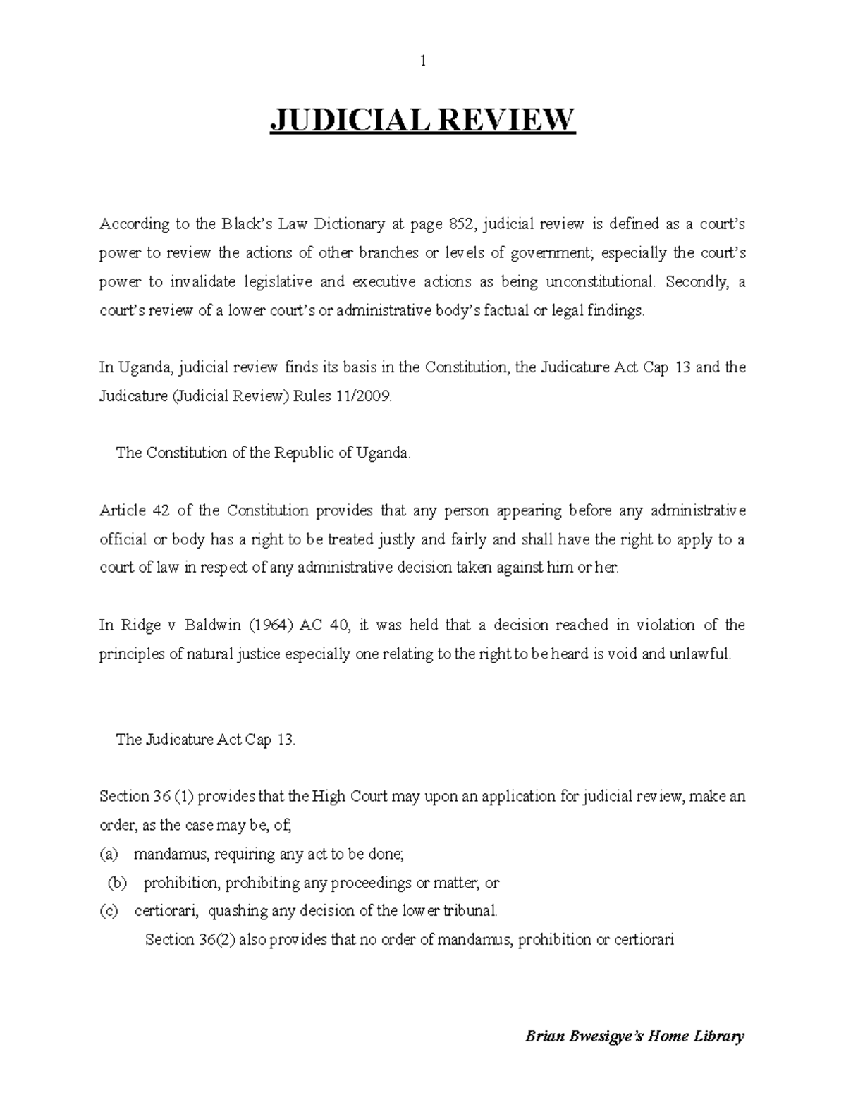 Judicial Review - Lecture Notes Overview for Law 101 Students - Studocu