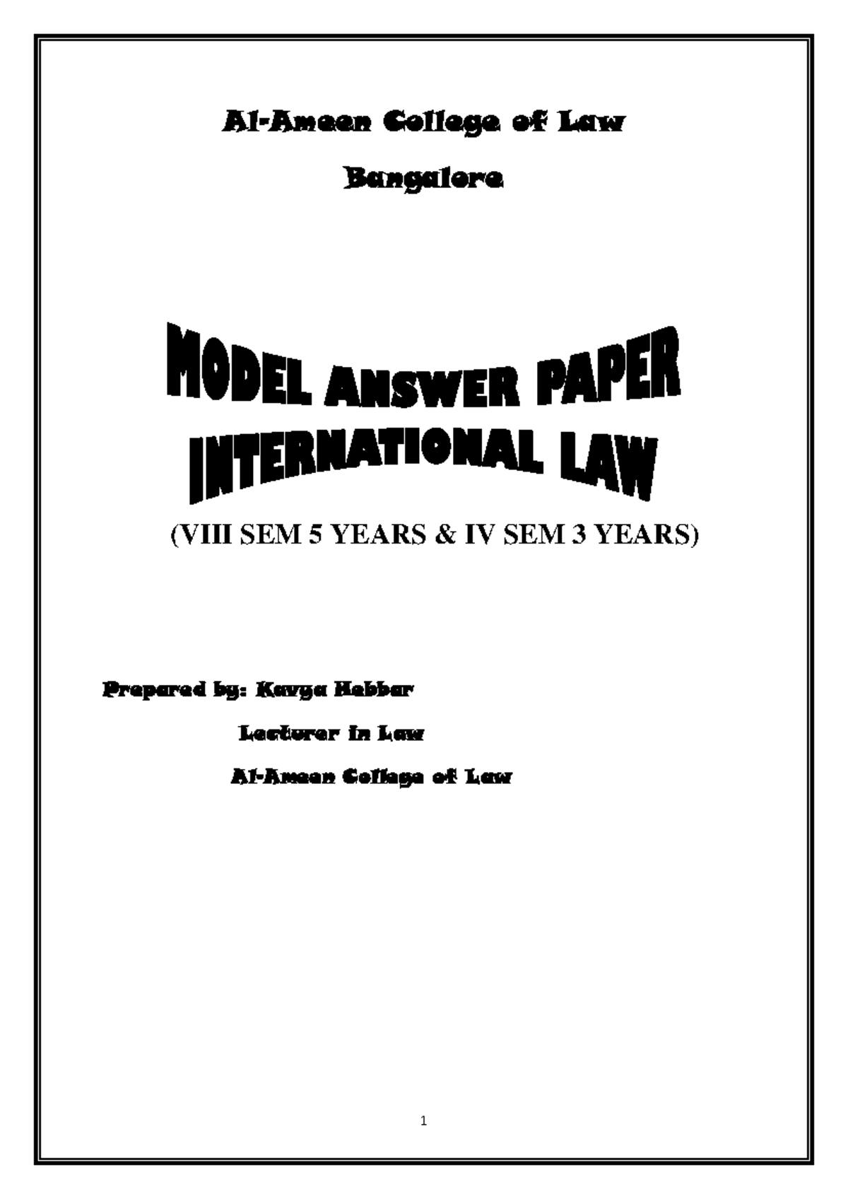 International Law Model Answer - LL.B. IV Sem (3 & 5 Years) - Studocu