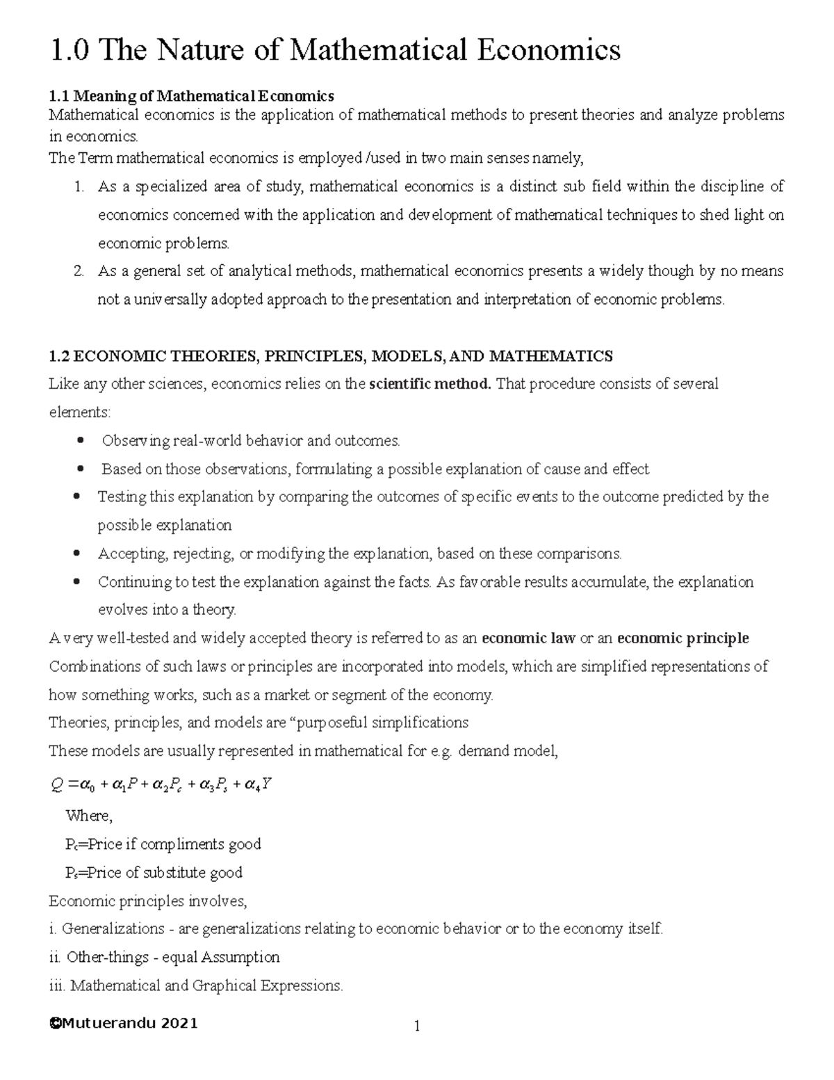 ECON 130 Topic 1: Understanding Mathematical Economics Concepts - Studocu