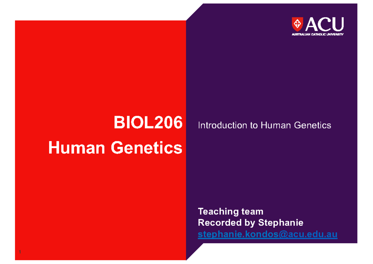 BIOL206 Week 1 - Intro to Human Genetics Lecture Notes - Studocu