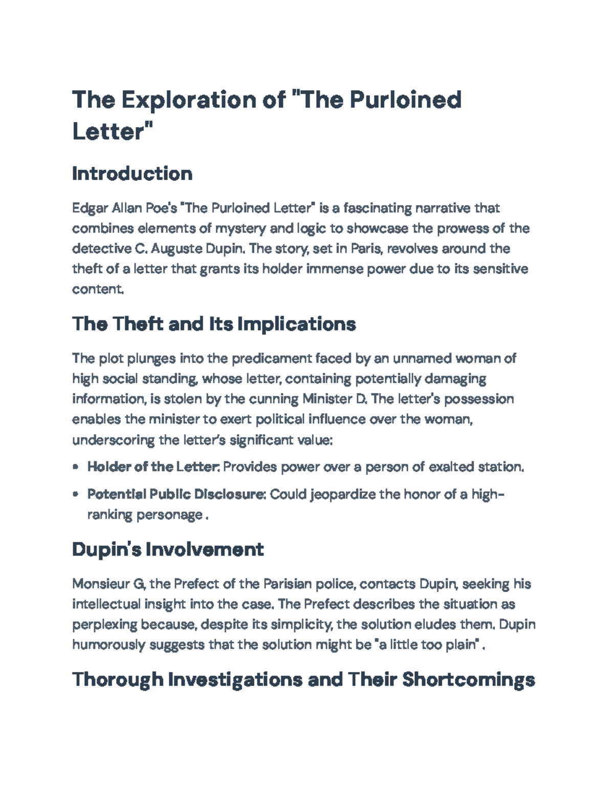 Analysis of Edgar Allan Poe's "The Purloined Letter" - Course Code ...