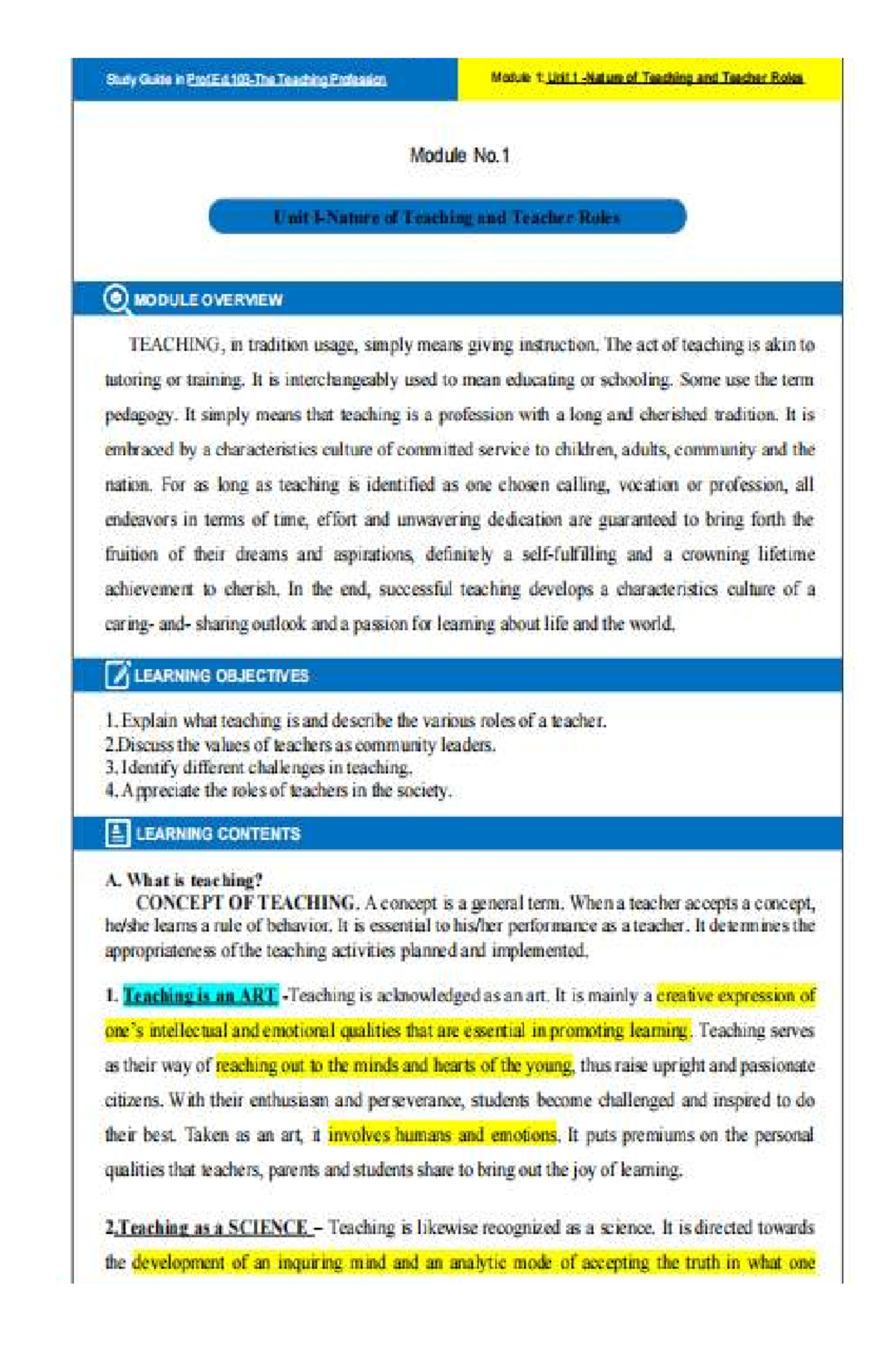 Study Guide: Teaching as a Profession (Module 1) - Studocu