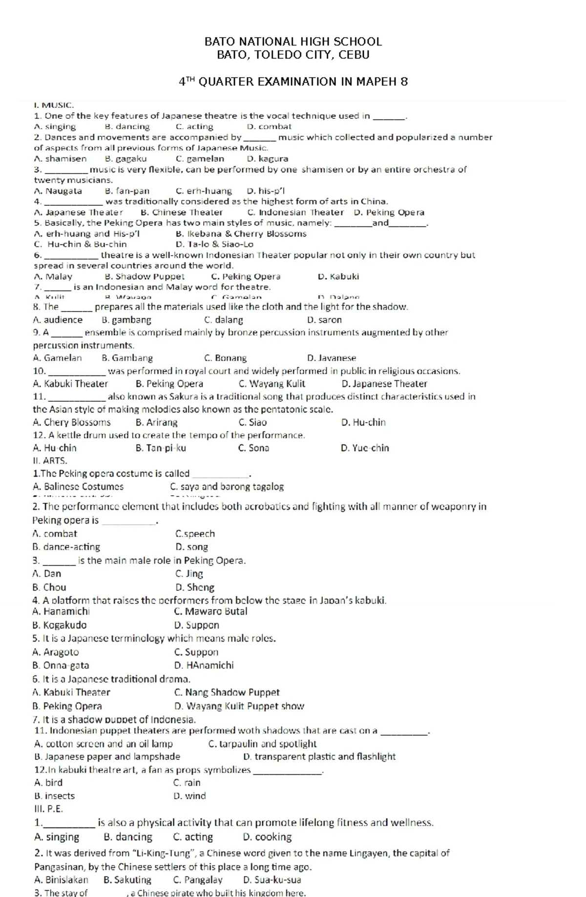 english 8 4th Quarter EXAM - Republic of the Philippines Department of ...
