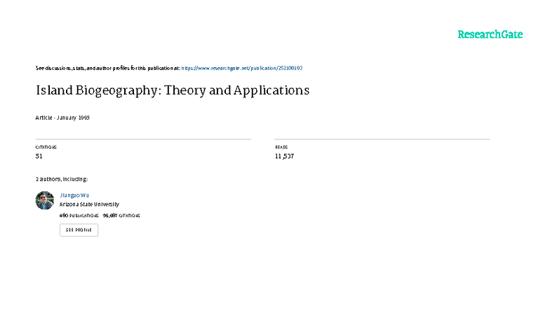 Island Biogeography: Theory & Applications - Insights & Implications ...