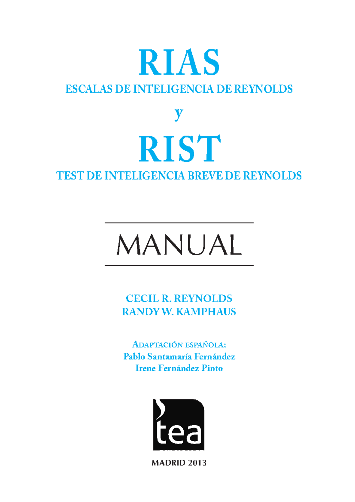 Manual para Realizar el Test RIAS y RIST: Guía Completa y Actualizada ...
