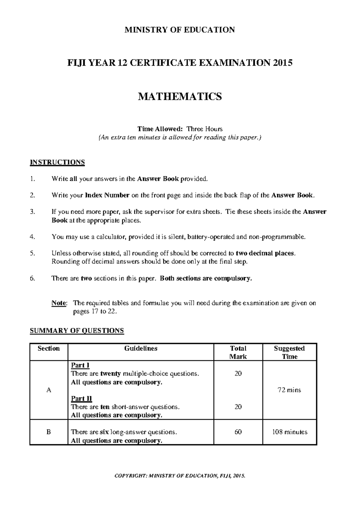 Final Exam FY12CE Mathematics Question Paper 2015 - Studocu