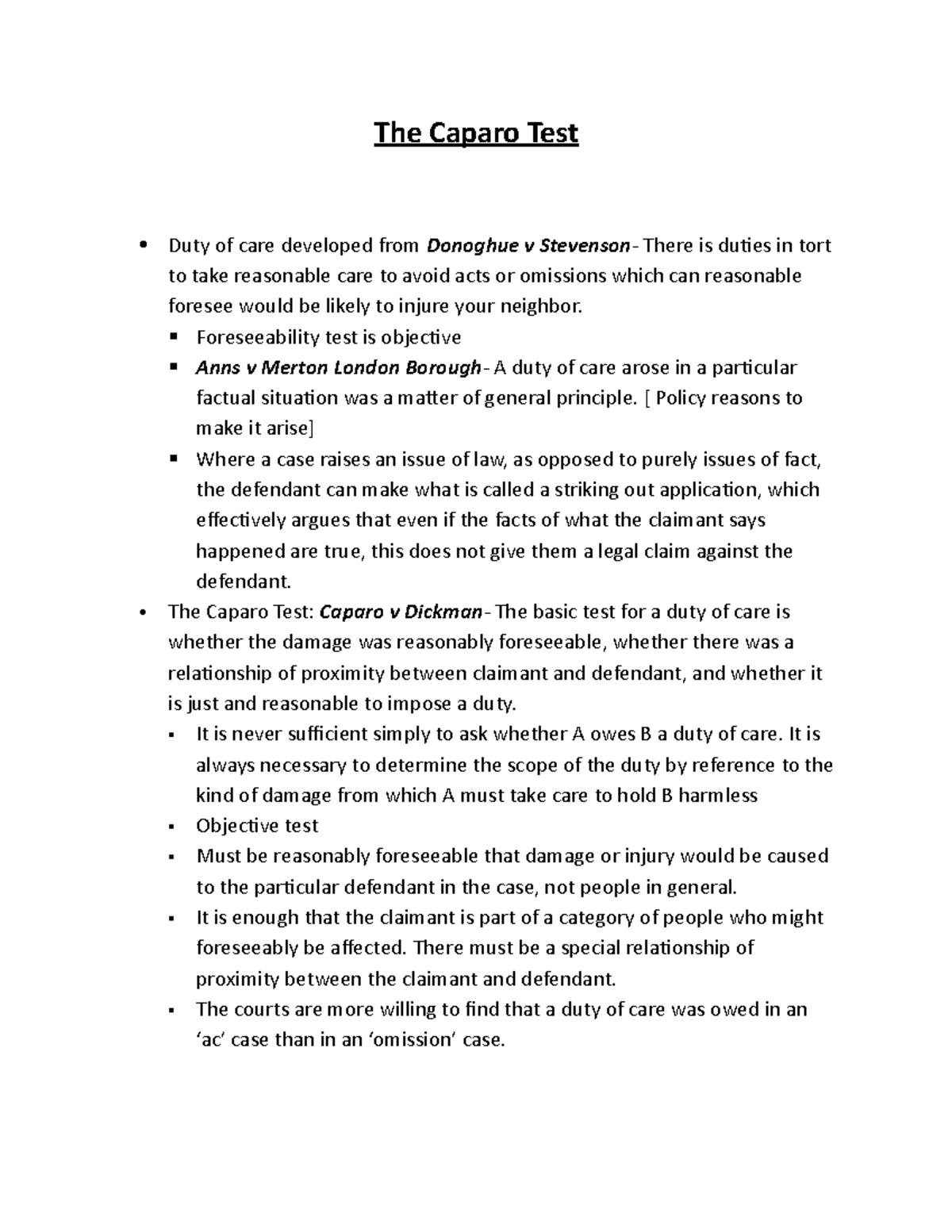 The Caparo Test Summary - Tort Law Overview & Key Principles - Studocu