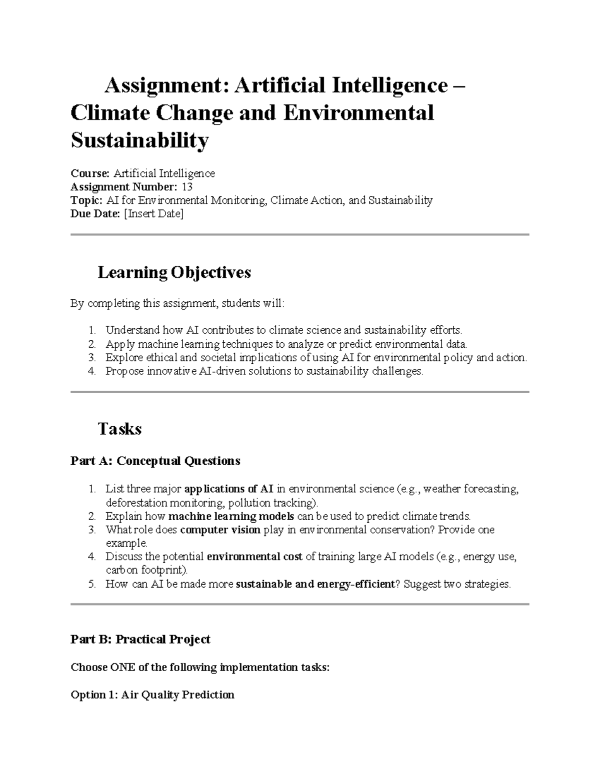 AI for Environmental Monitoring & Sustainability - Assignment 13 - Studocu