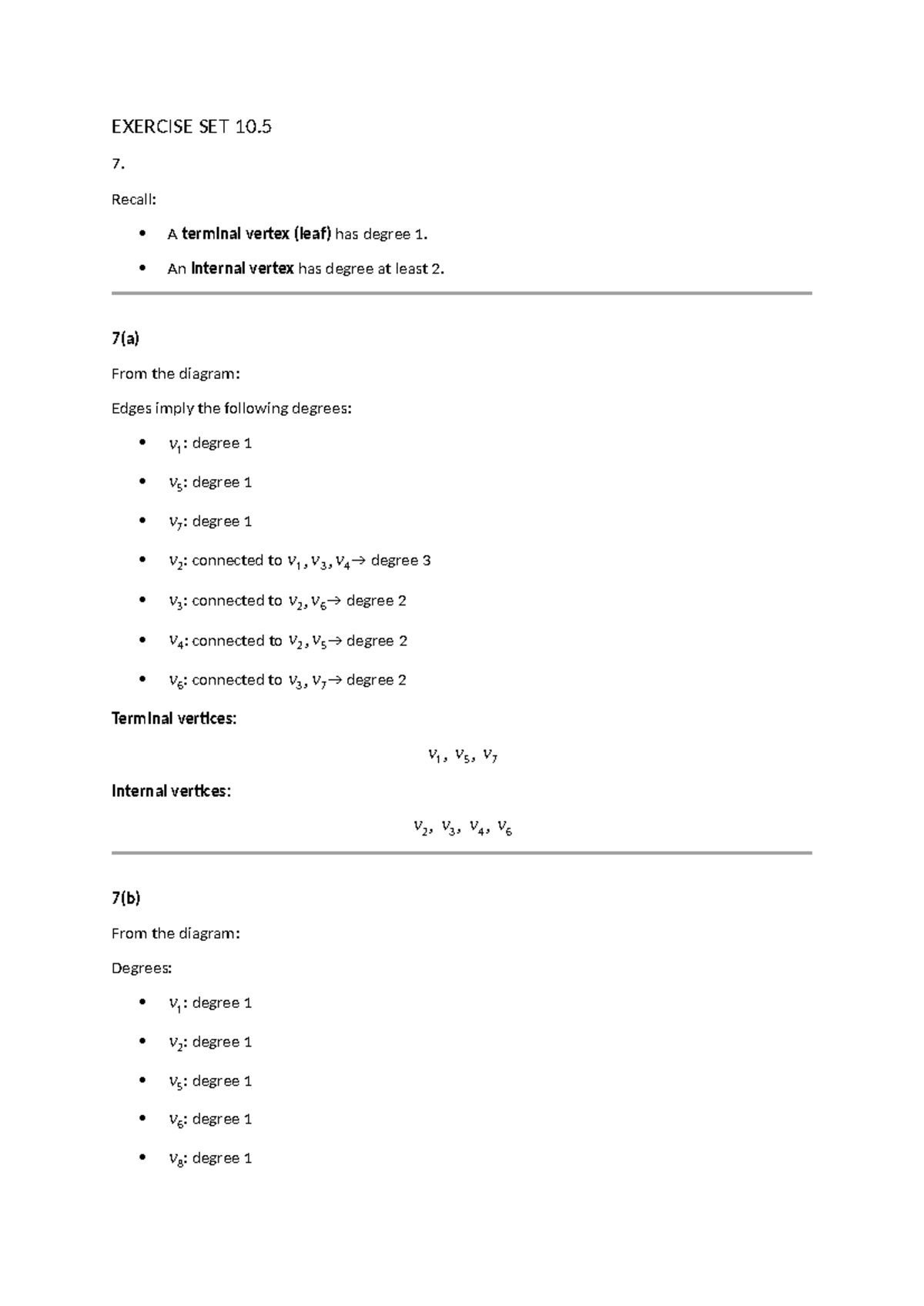 Graph Theory Exercise Set 10.5 & 10.7 Solutions - Studocu