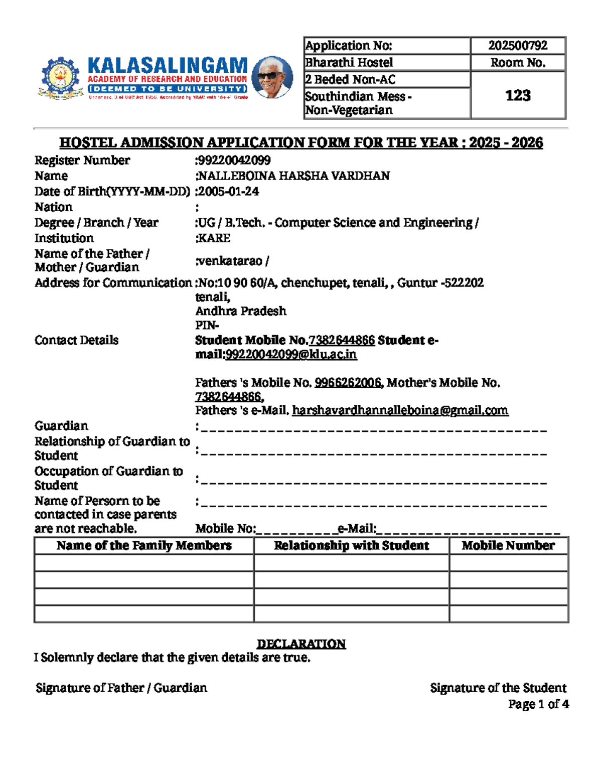Bharathi Hostel Admission Application Form 2025-2026 - Guidelines - Studocu