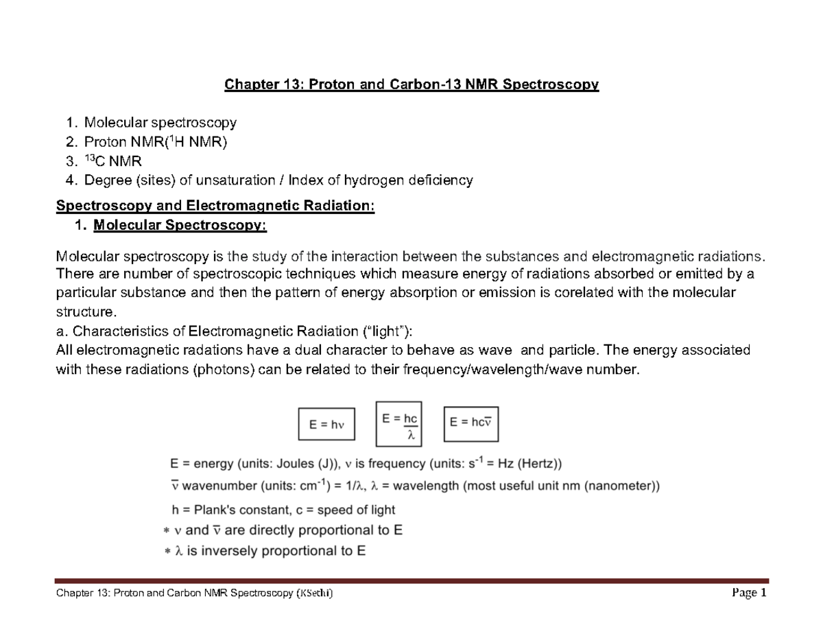 Chapter 13: Proton and Carbon NMR Spectroscopy Overview - Studocu