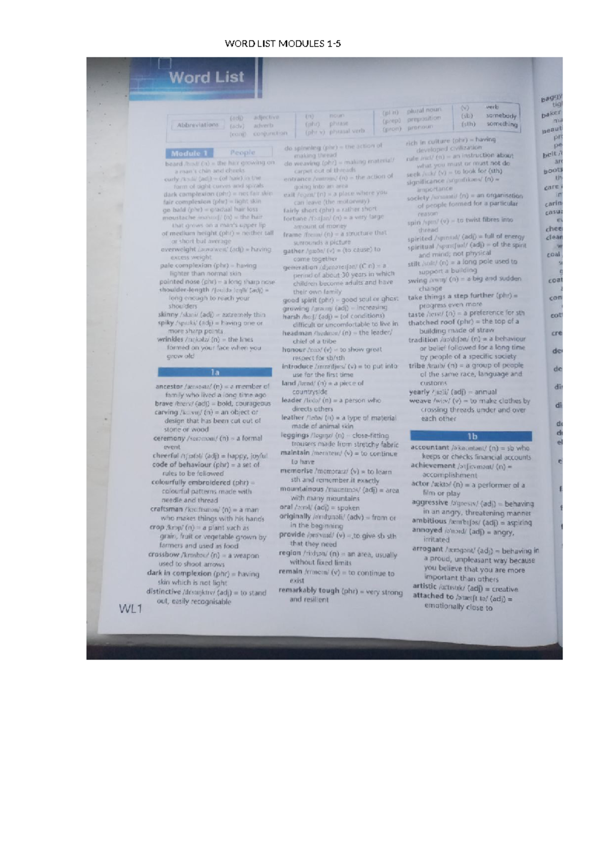 WORD LIST Modules 1-5 - sss - science physic - Studocu