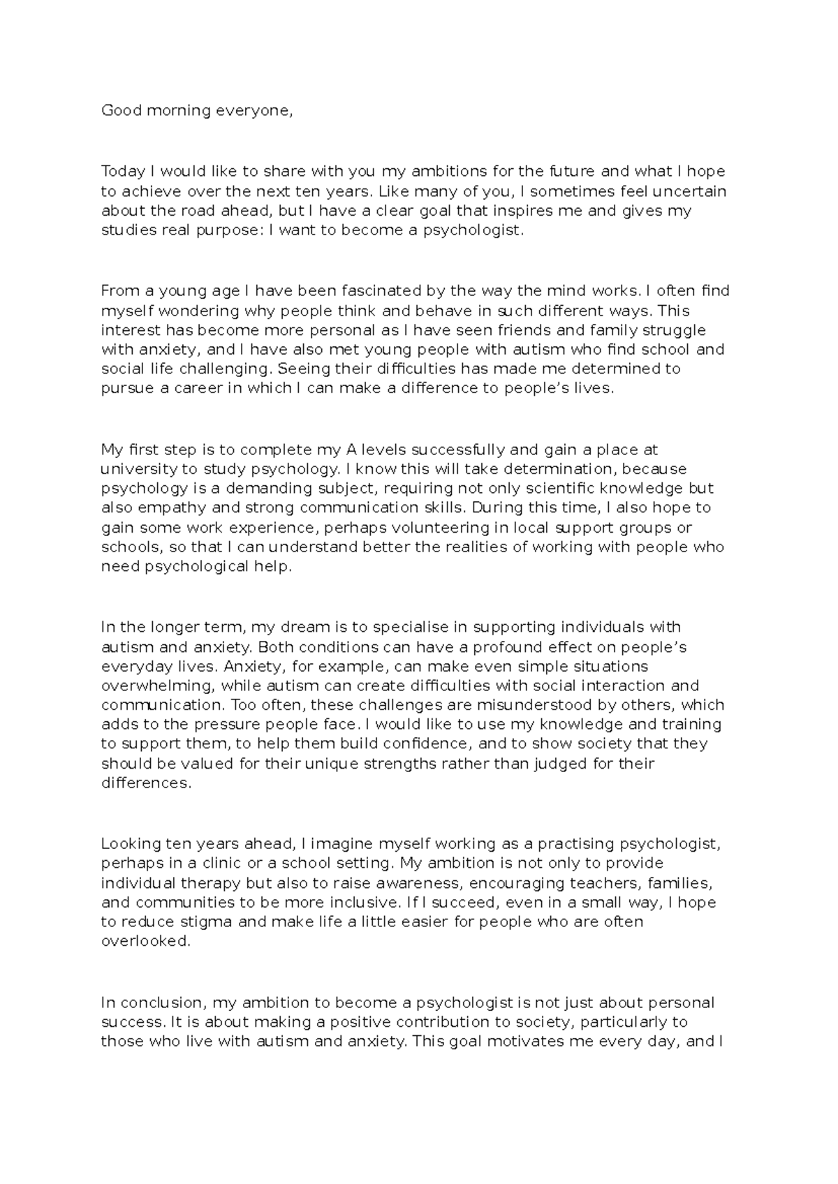 Ambitions for the Future: My Path to Becoming a Psychologist - Studocu