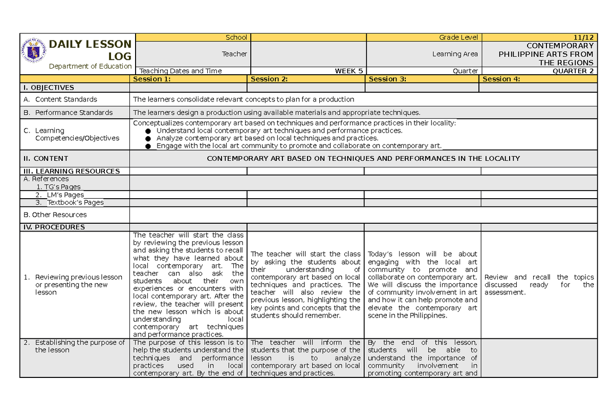 CPAR Q2 W5 - Contemporary Art Techniques & Community Engagement - Studocu
