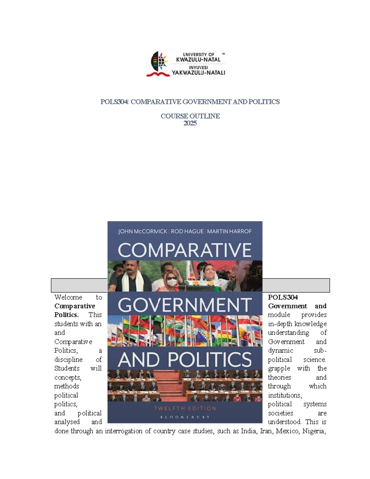 POLS304: Comparative Government & Politics Course Outline 2025 - Studocu