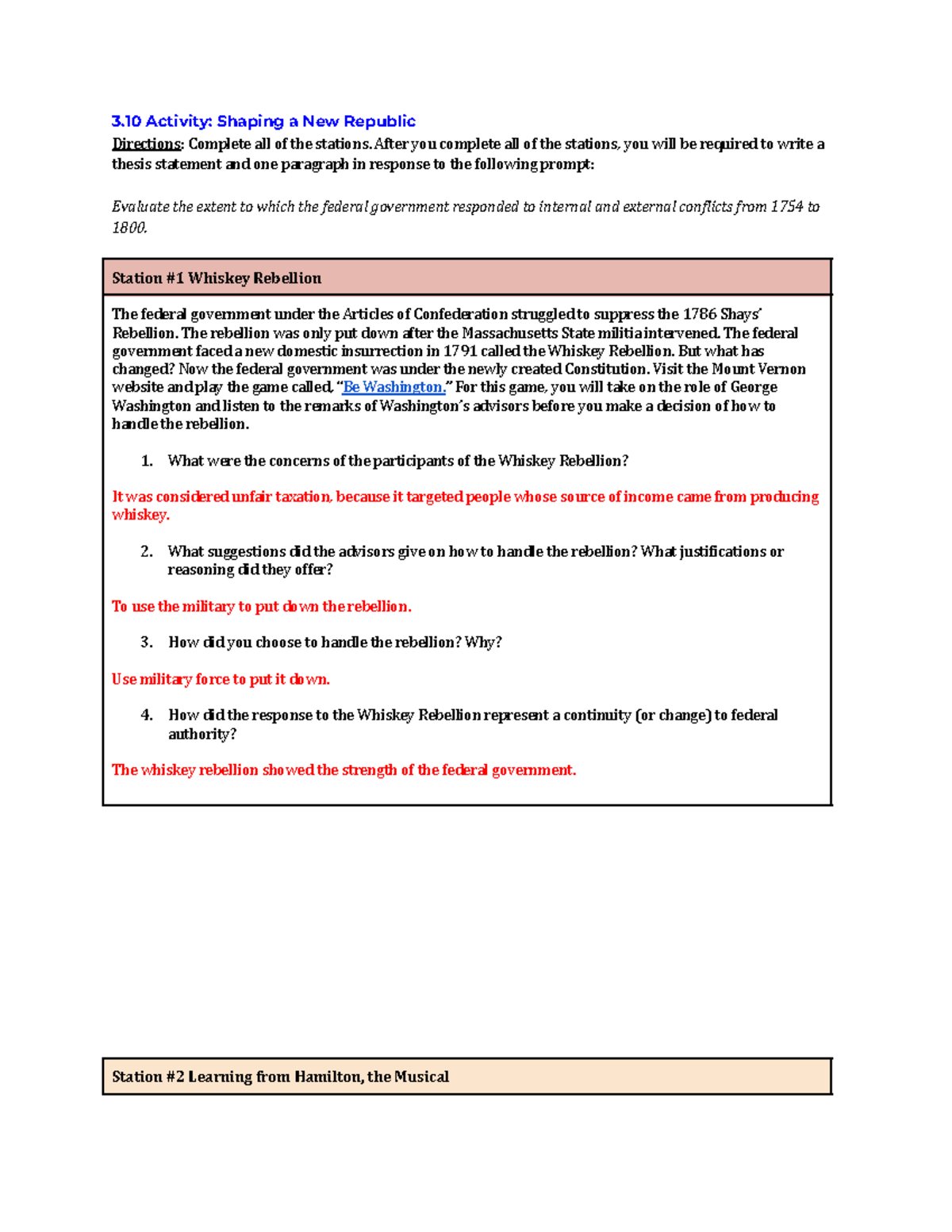 Activity 3.10: Analyzing Conflicts in the Shaping of a New Republic ...
