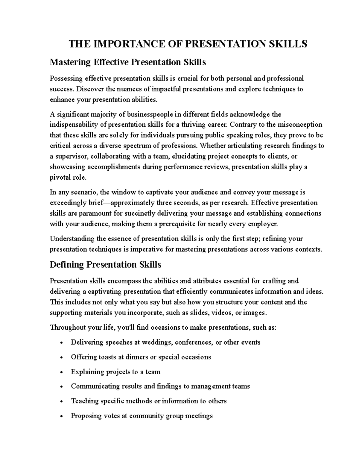 The Importance Of Presentation Skills - THE IMPORTANCE OF PRESENTATION ...