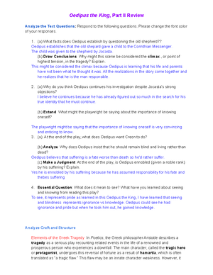 Olivia Draffen - Oedipus the King, Part I Analysis Questions - Oedipus ...