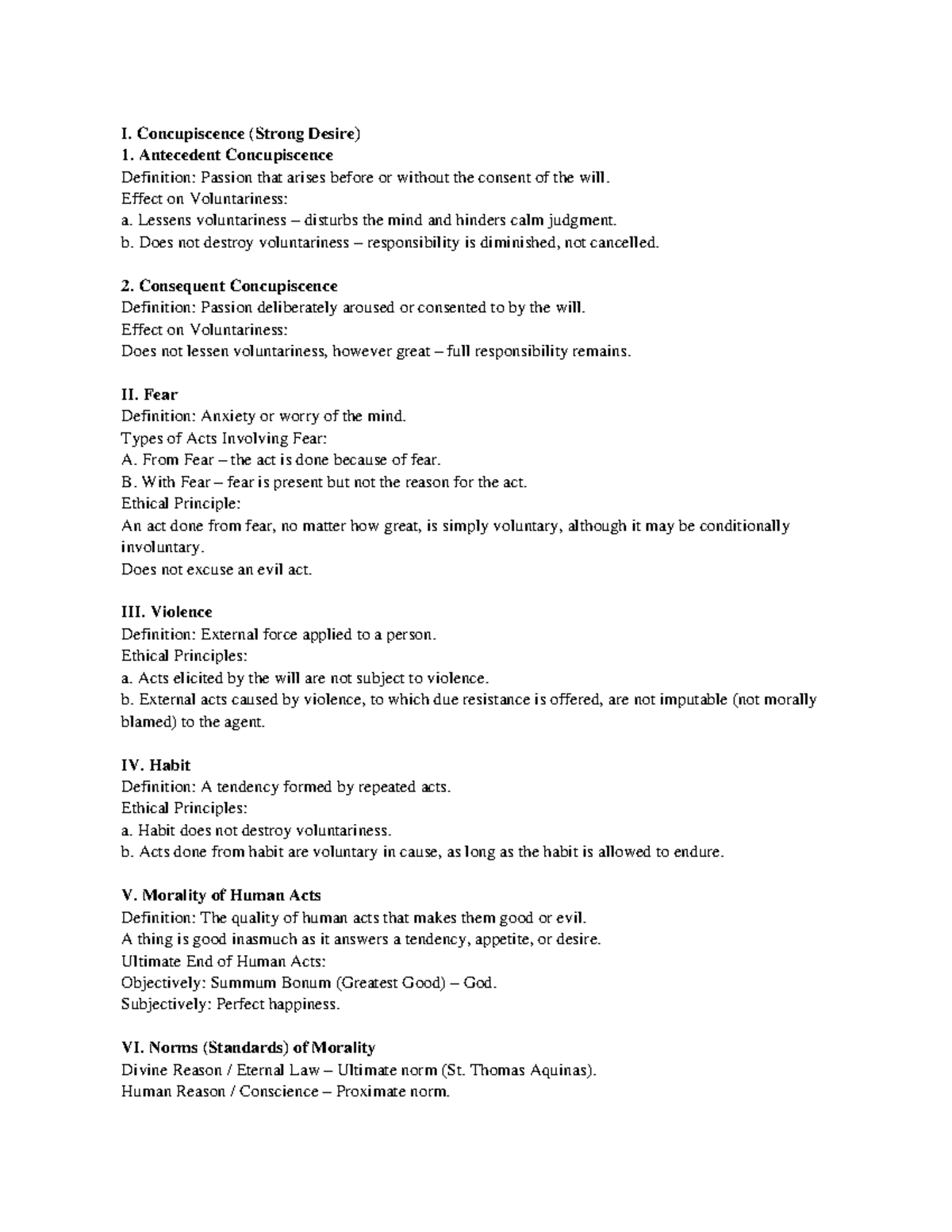 Morality of Human Acts: Concupiscence & Ethical Principles Notes - Studocu
