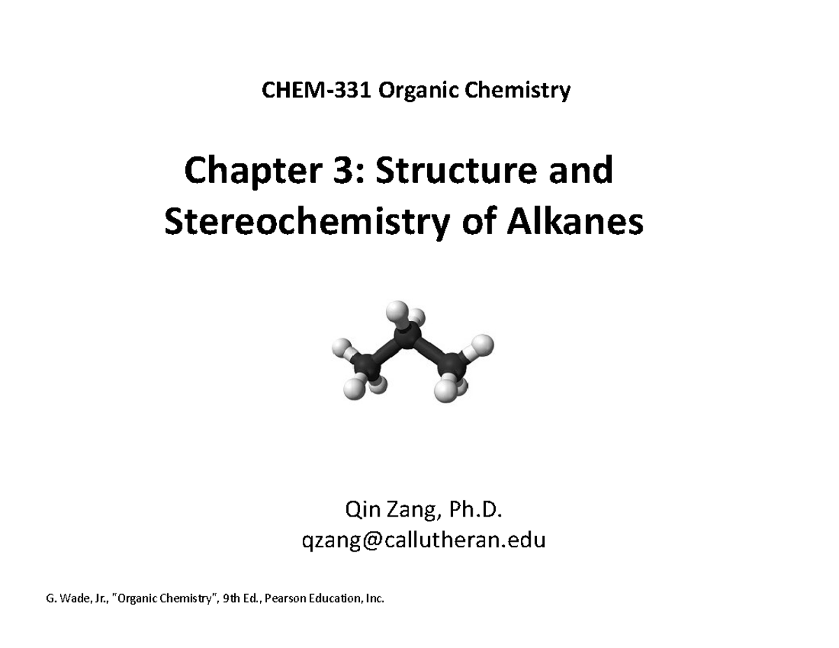 CHEM-331 Organic Chemistry: Ch. 3 Structure & Stereochemistry of ...