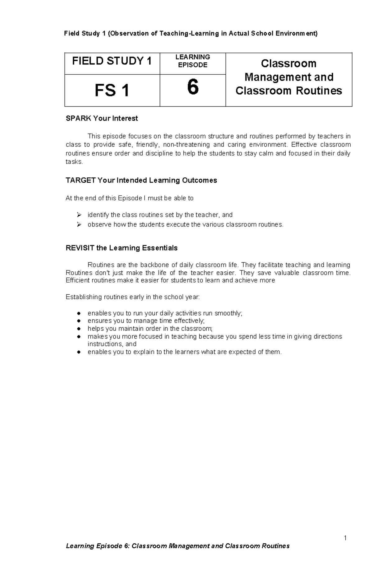 EP6 FS1 Classroom Management: Effective Routines & Engagement ...
