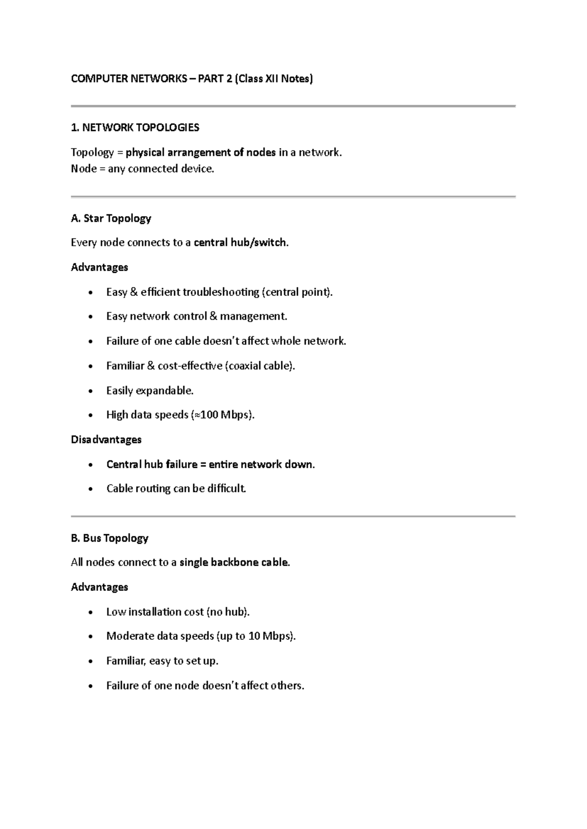 COMPUTER NETWORKS PART 2 (Class XII Notes) - Topologies & Protocols ...