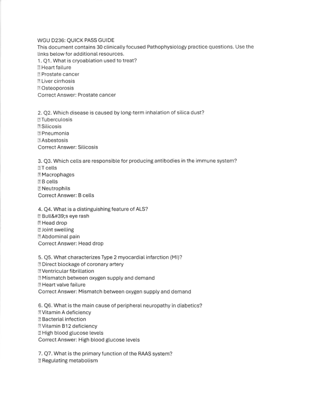 WGU D236: Pathophysiology Quick Pass Guide with Practice Questions ...