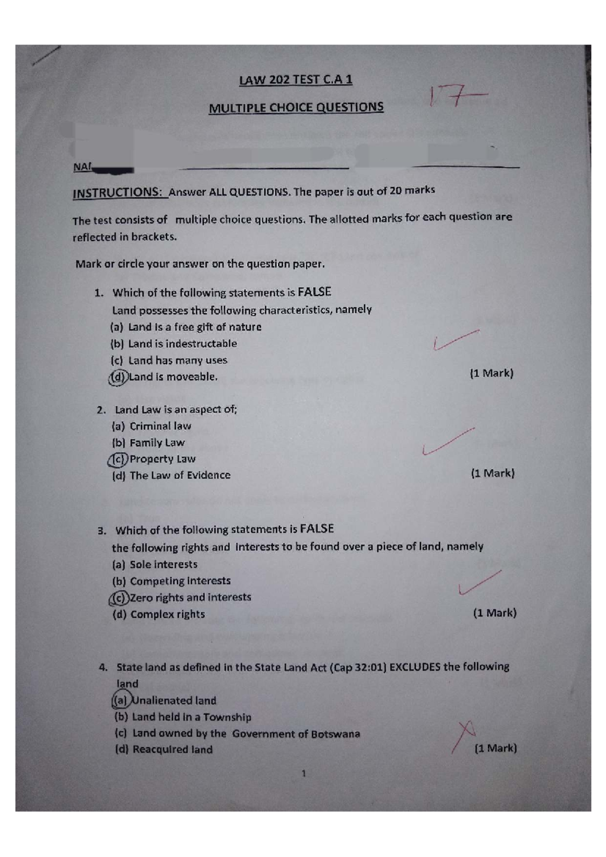 LAW 202 CA 1 Quiz Guide 2024: Multiple Choice Questions - Studocu
