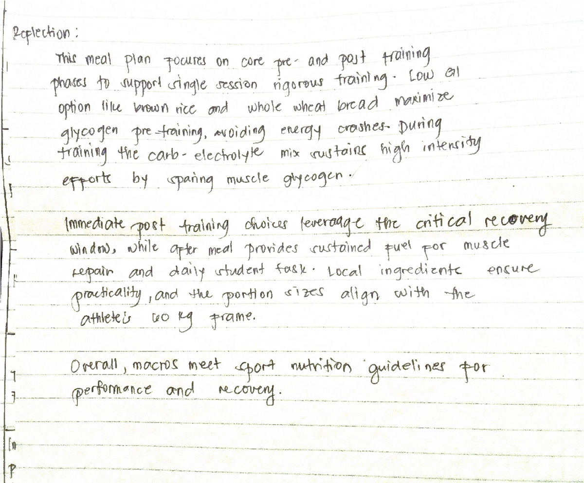 Meal Plan Reflection: Supporting Training & Recovery (2026) - Studocu