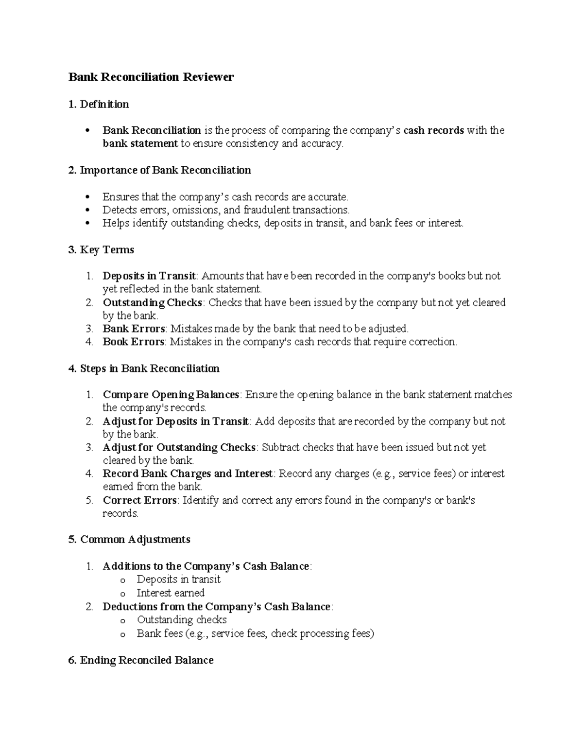 Bank Reconciliation Process Overview and Key Terms Guide - Studocu