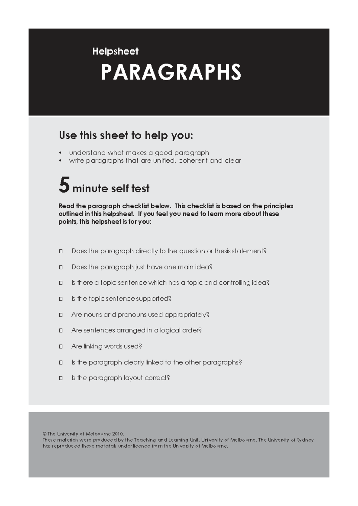 Helpsheet: Writing Effective Paragraphs for Academic Success - Studocu