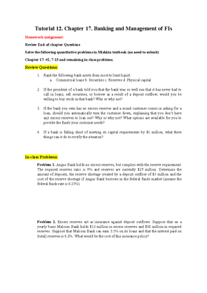 Tutorial ch 11 solutions - Chapter 11 The Money Markets Quantitative Problems What would be your ...