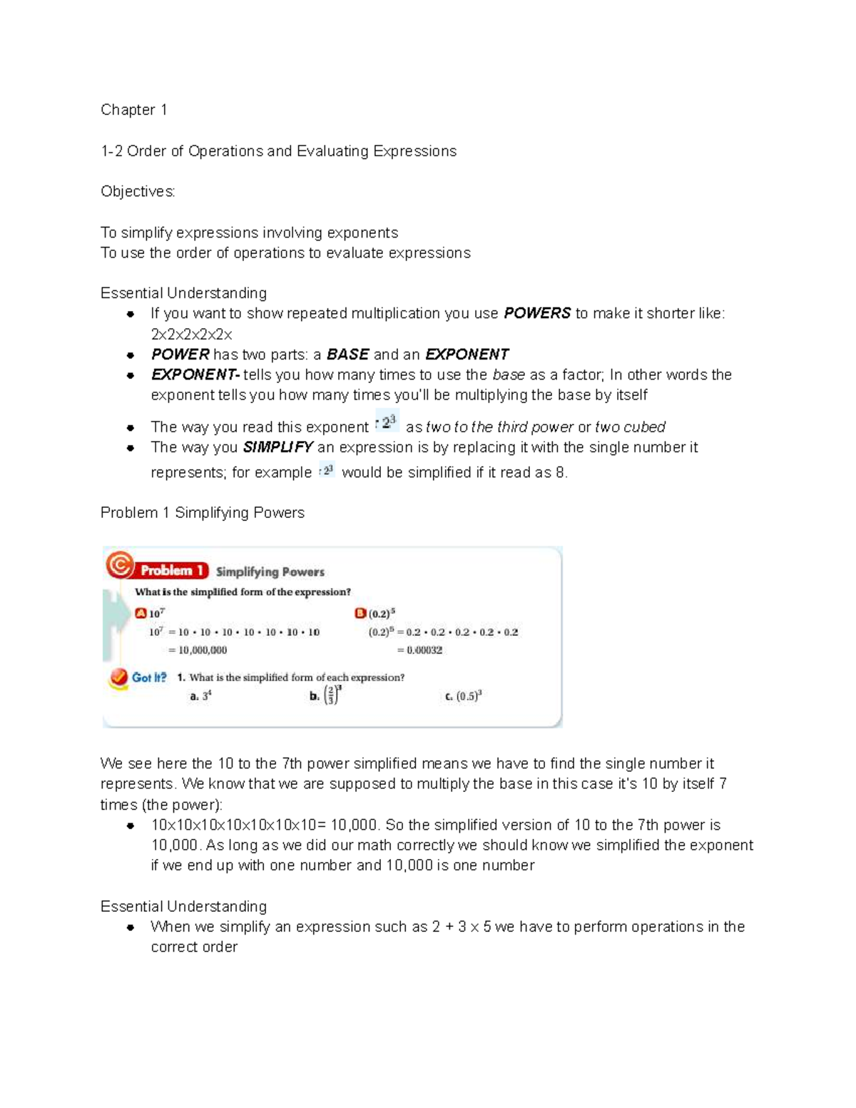 Chapter 1: Order of Operations & Evaluating Expressions Notes - Studocu