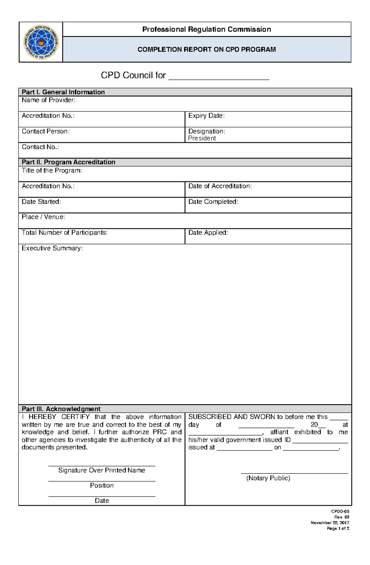 CPD Completion Report Form - Template for CPD Programs - Studocu