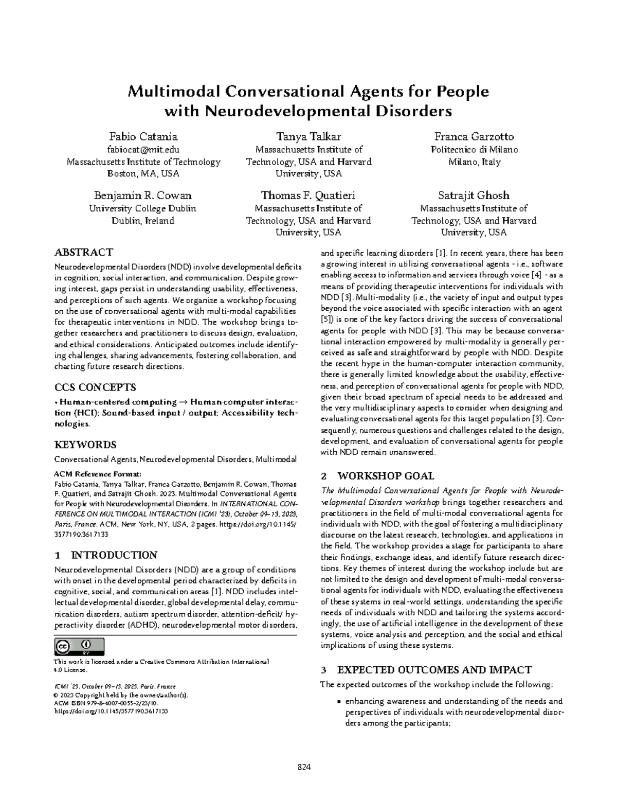 ICMI 2023 Workshop: Multimodal Conversational Agents for NDD - Studocu