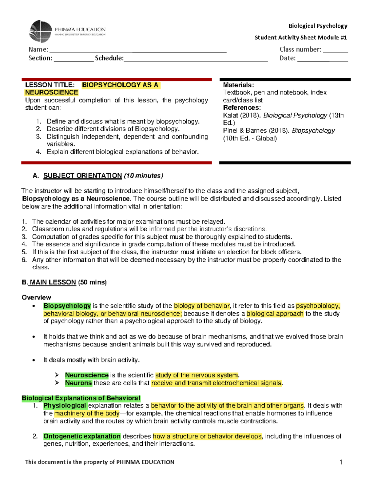 P1 - Biopsychology Module 1-8: Understanding Behavior and Neuroscience ...