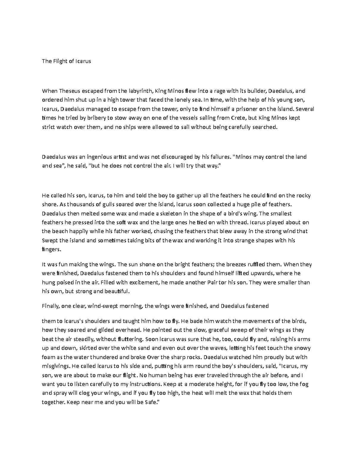 The Flight of Icarus: A Study of Greek Myth and its Themes - Studocu