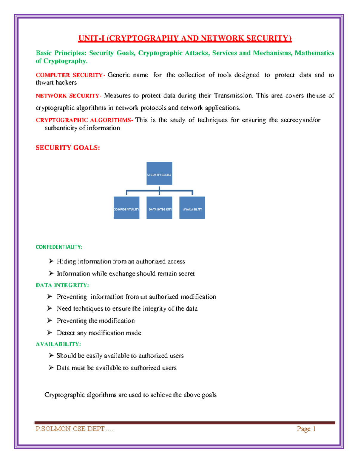 (CSE 101) Cryptography & Network Security: Principles & Threats Overview - Studocu