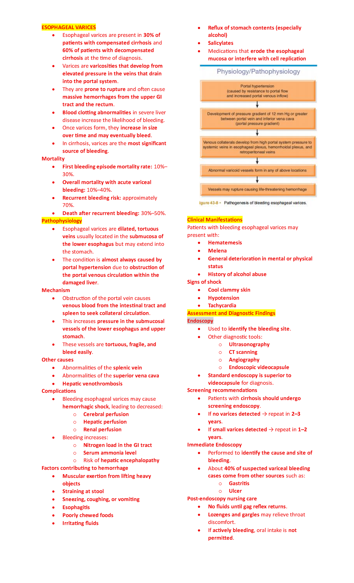ESOPHAGEAL VARICES: Understanding Pathophysiology and Management - Studocu