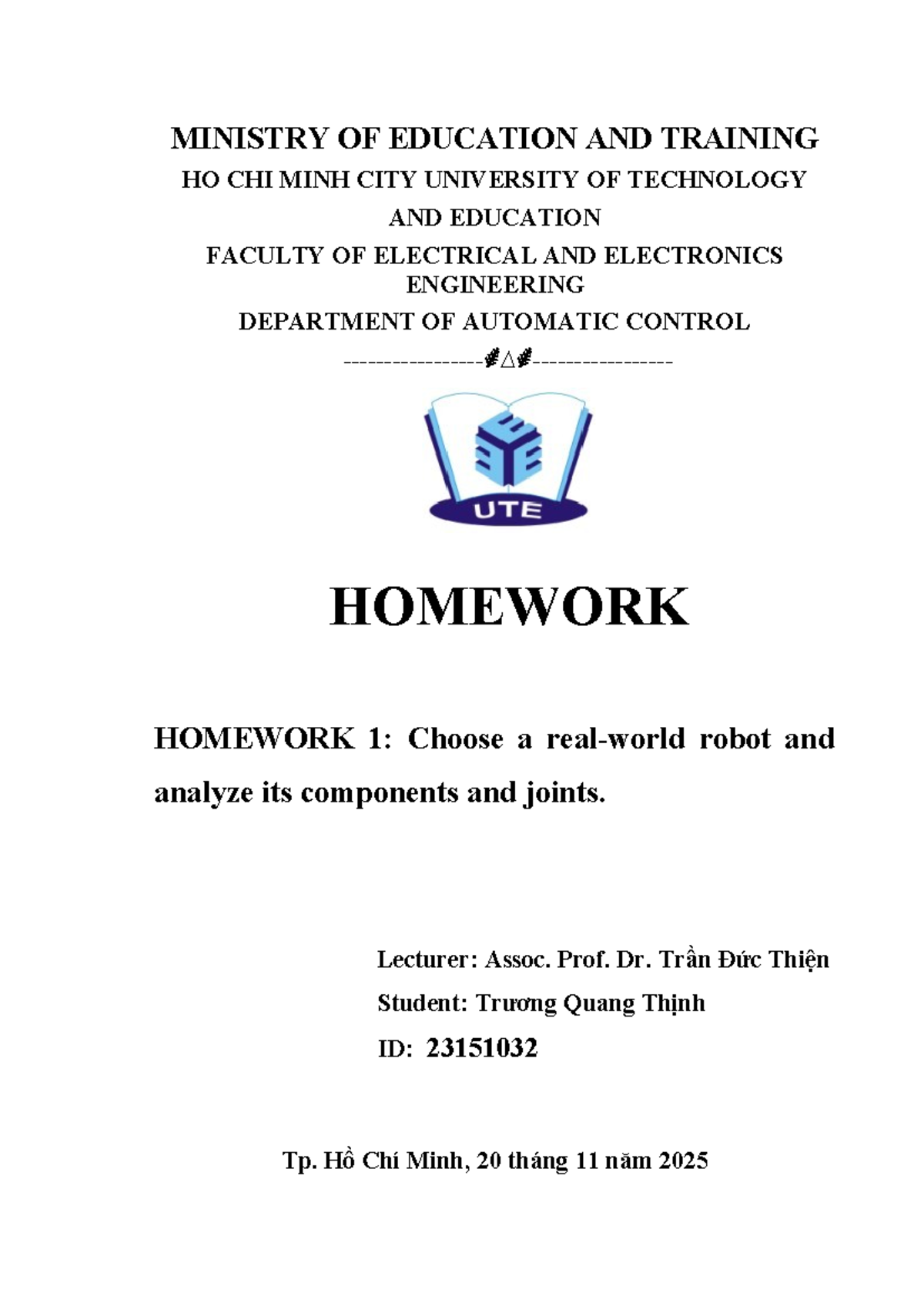 Homework 1: Analysis of IRB 1200 Robot Components and Joints - Studocu