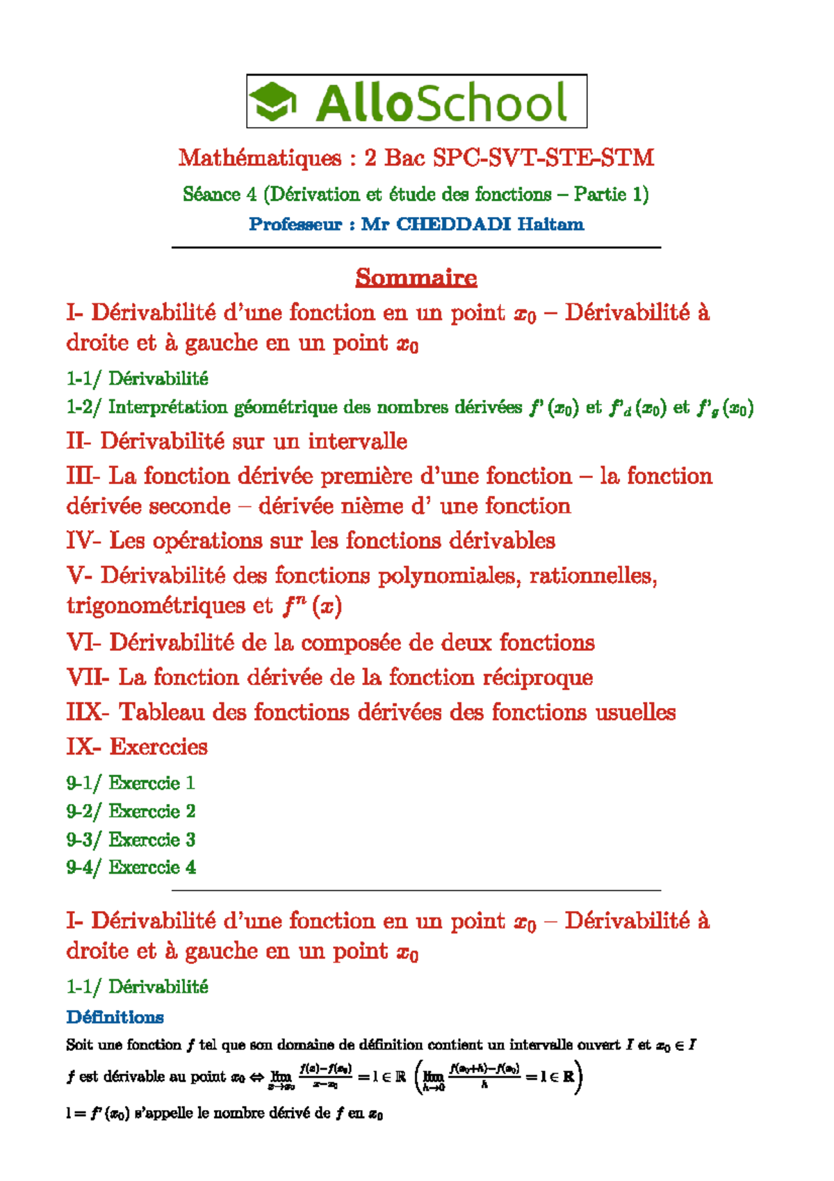 Seance 4 derivation et etude des fonctions partie 1 5 - Business math ...