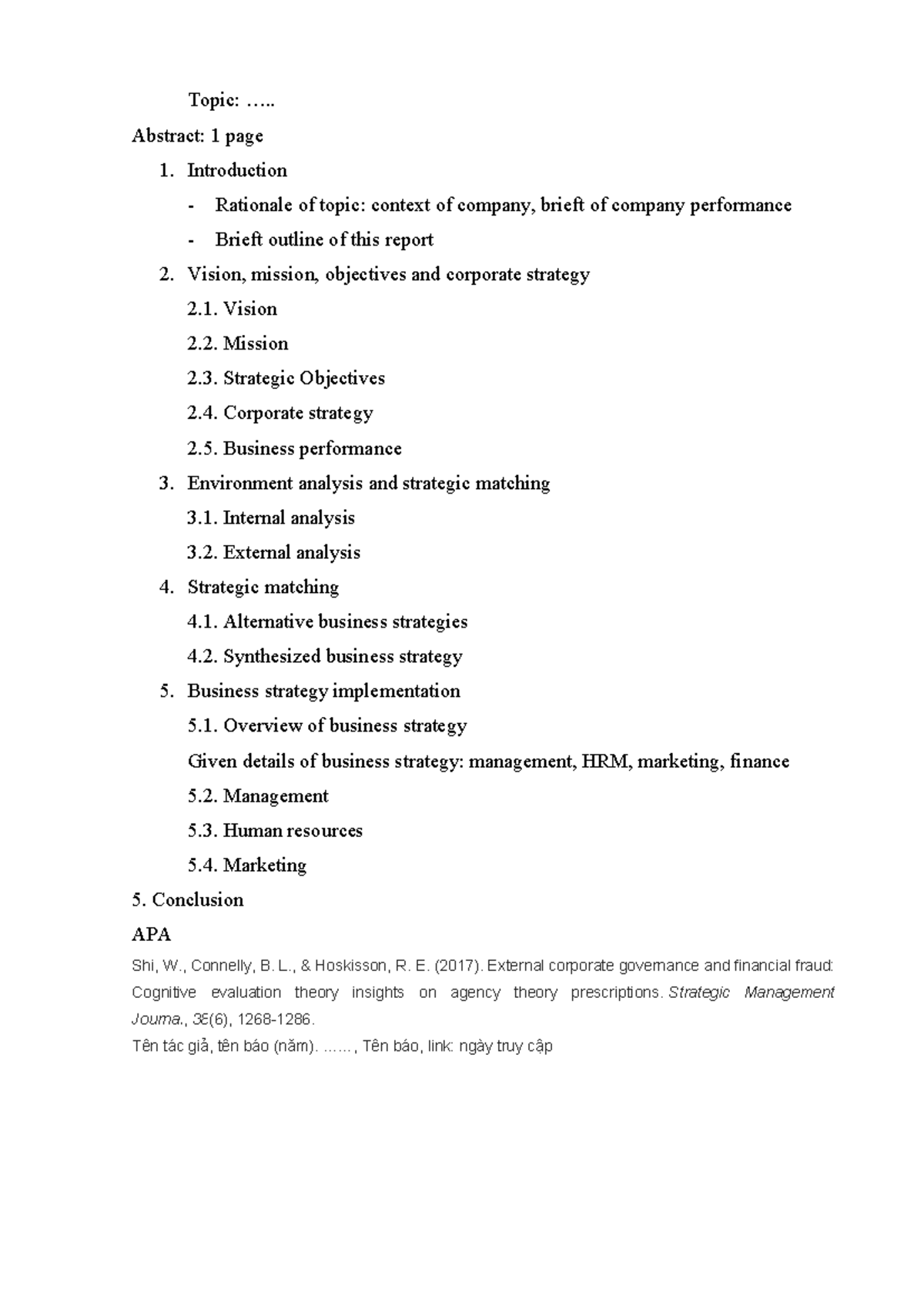 Outline of Strategy Assignment 1: Corporate Analysis & Implementation ...