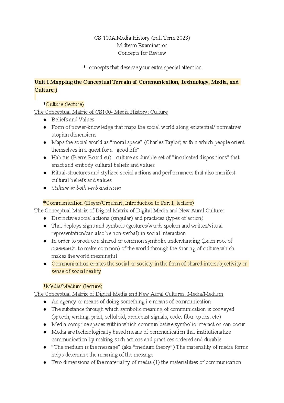 CS100 Midterm Exam Review: Key Concepts in Media History - Studocu