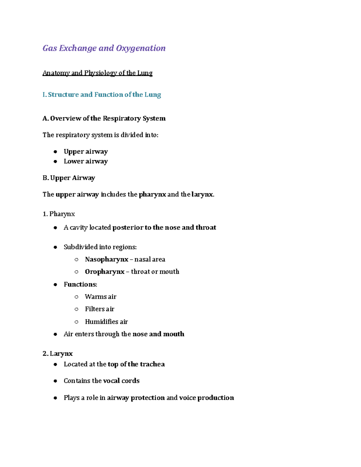 Gas Exchange & Oxygenation: Anatomy & Physiology of the Lung (NUR 101 ...